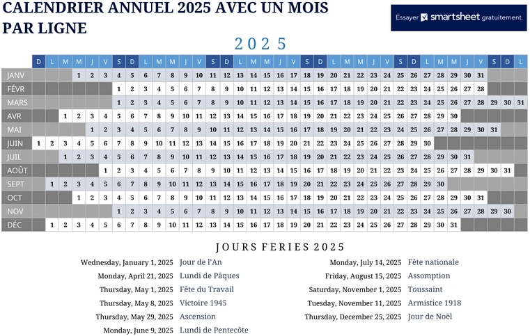 Calendrier Annuel Excel - Modèle de Planification - modeles.fr