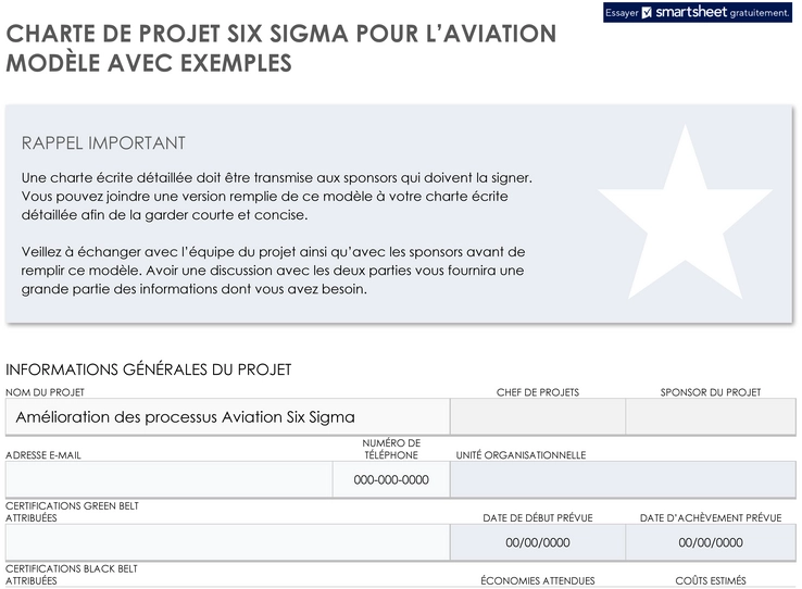 Modèle Word pour Charter de Projet Six Sigma - modeles.fr