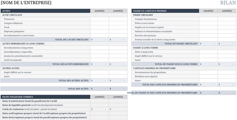 Modèle Excel de Bilan Comptable pour Gestion Financière - modeles.fr