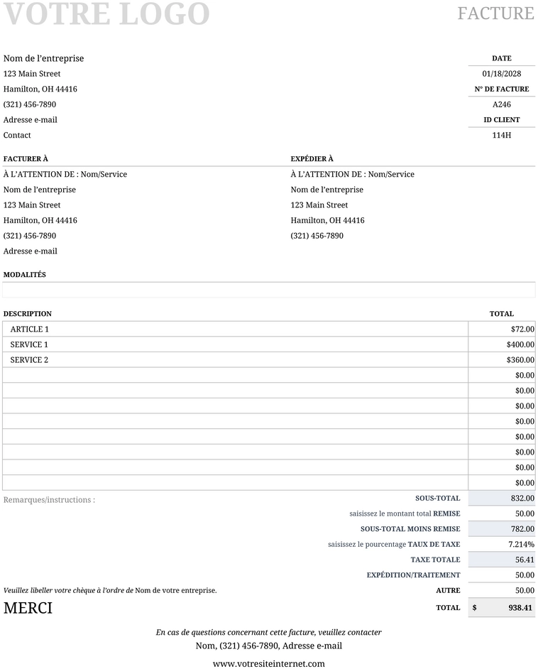 Modèle Excel de facturation professionnelle pour une gestion efficace ...