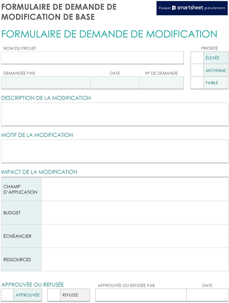Modèle de Demande de Changement PDF pour Optimisation des Processus ...