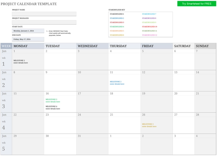 Modèle Excel de Calendrier et Planification de Projet - modeles.fr
