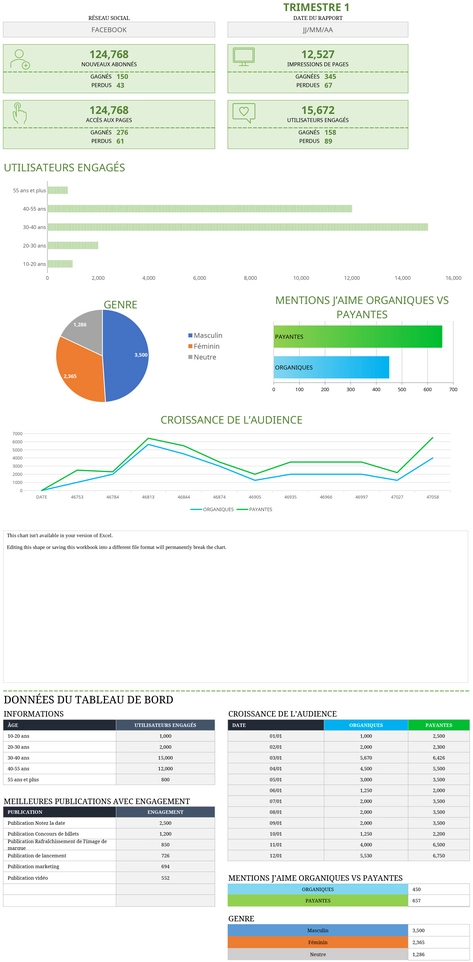 Modèle Excel pour Rapport Trimestriel de Médias Sociaux - modeles.fr
