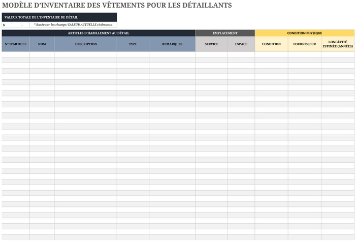 Modèle Excel pour la Gestion d'Inventaire de Vêtements - modeles.fr