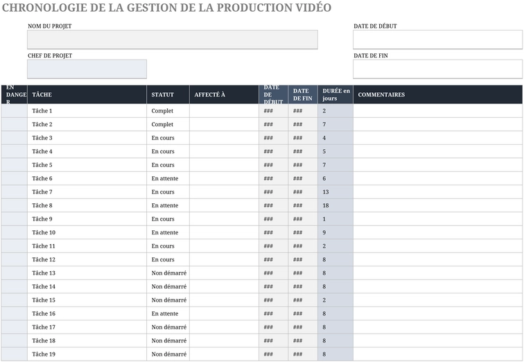 Modèle Excel de Gestion de Production Vidéo - modeles.fr