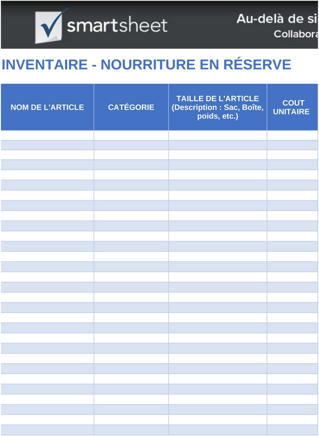 Modèle Excel pour l'Inventaire Alimentaire et la Gestion des Repas ...