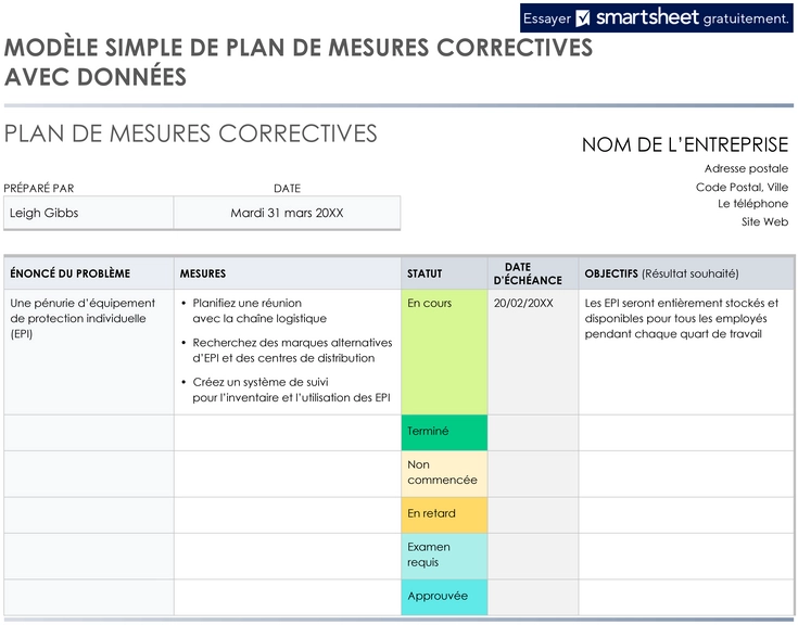Modèle de Plan d'Action Correctif en Word - Gestion de Projet - modeles.fr