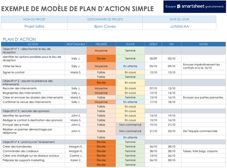 Mod le Word De Plan D Action Simple Pour La Gestion De Projet Modeles fr