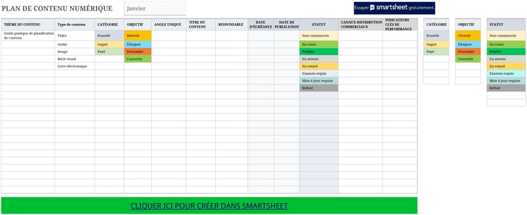 Modèle Excel de Plan de Contenu Digital - modeles.fr