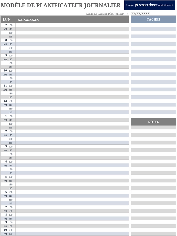 Modèle Excel de Planificateur Quotidien - IC-Daily-Planner-18203_FR ...