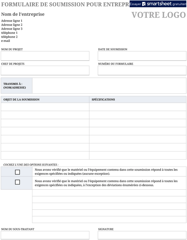 Modèle Excel de Soumission et Transmission de Documents - modeles.fr