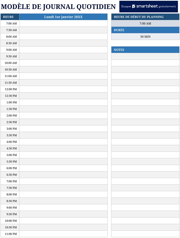 Modèle Excel pour le Suivi de l'Emploi du Temps Quotidien - modeles.fr