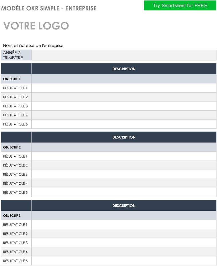 Modèle de suivi d'objectifs Word pour la gestion de projet - modeles.fr