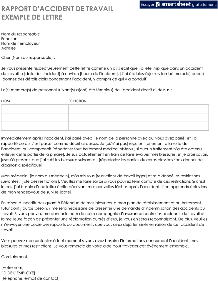 Mod le De Rapport D Accident De Travail Word Modeles fr